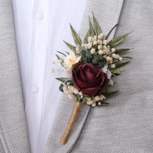 Burgundy Ivory Boutonniere Buttonhole Wedding Flowers Groom Wedding ...