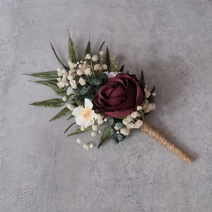 Burgundy Ivory Boutonniere Buttonhole Wedding Flowers Groom Wedding ...