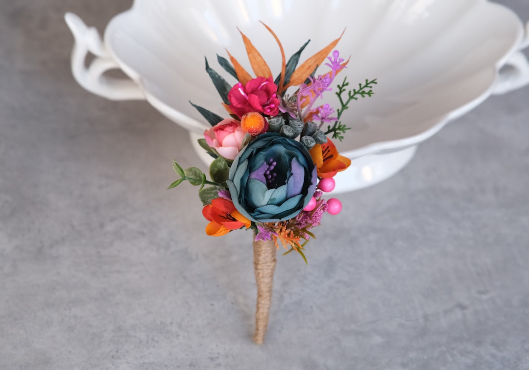 Colorful Boutonniere Pink Orange Wedding Flowers Groom Groomsmen ...