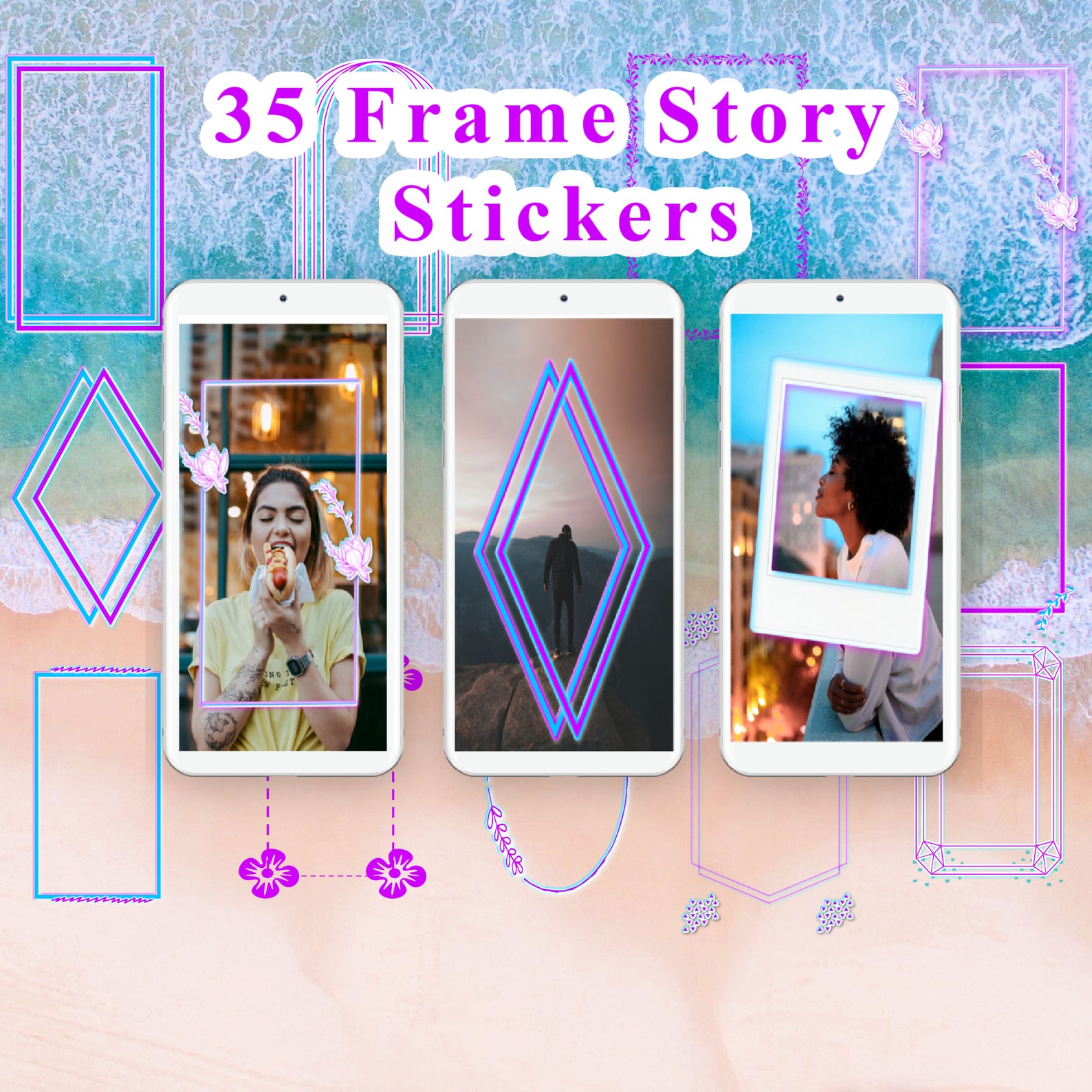 35 Frame Instagram Story Stickers| Instastory Stickers| Png Stickers 