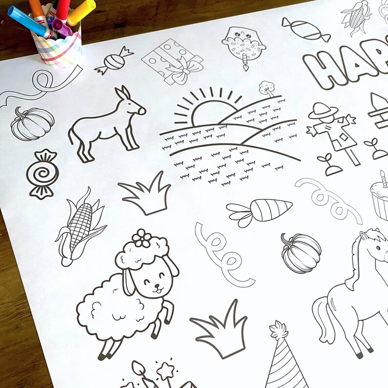 Farm Animals Birthday Giant Coloring Poster Paper Table Runner Birthday ...