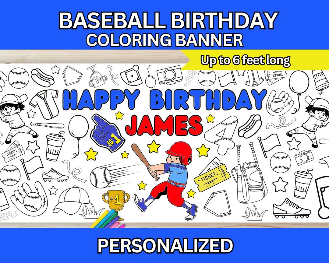 Baseball Birthday Party Giant Coloring Poster Home One Paper Table ...