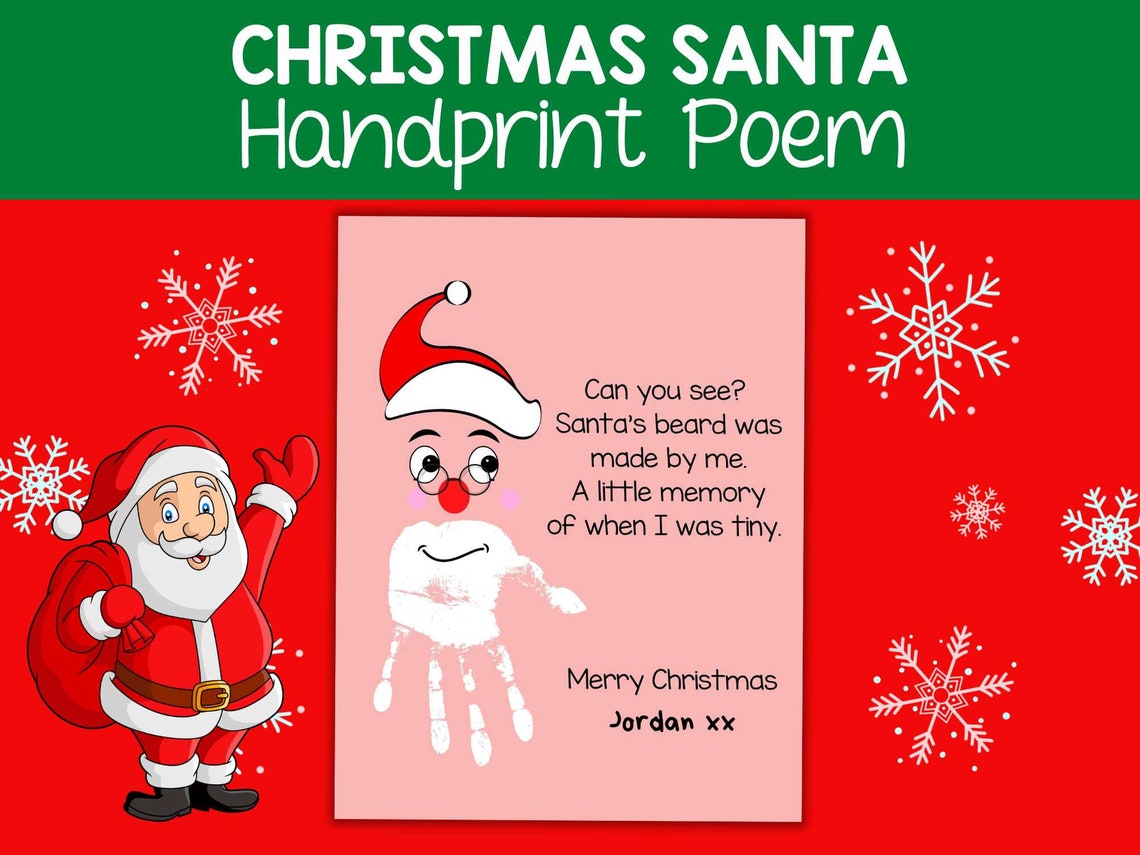 Christmas Santa Handprint Art Poem Christmas Crafts for Kids - Etsy