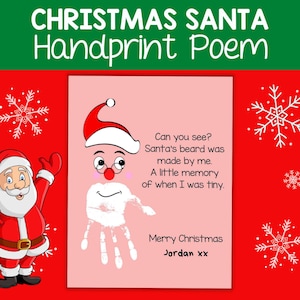 Christmas Santa Handprint Art Poem, Christmas Crafts for Kids, Santa ...