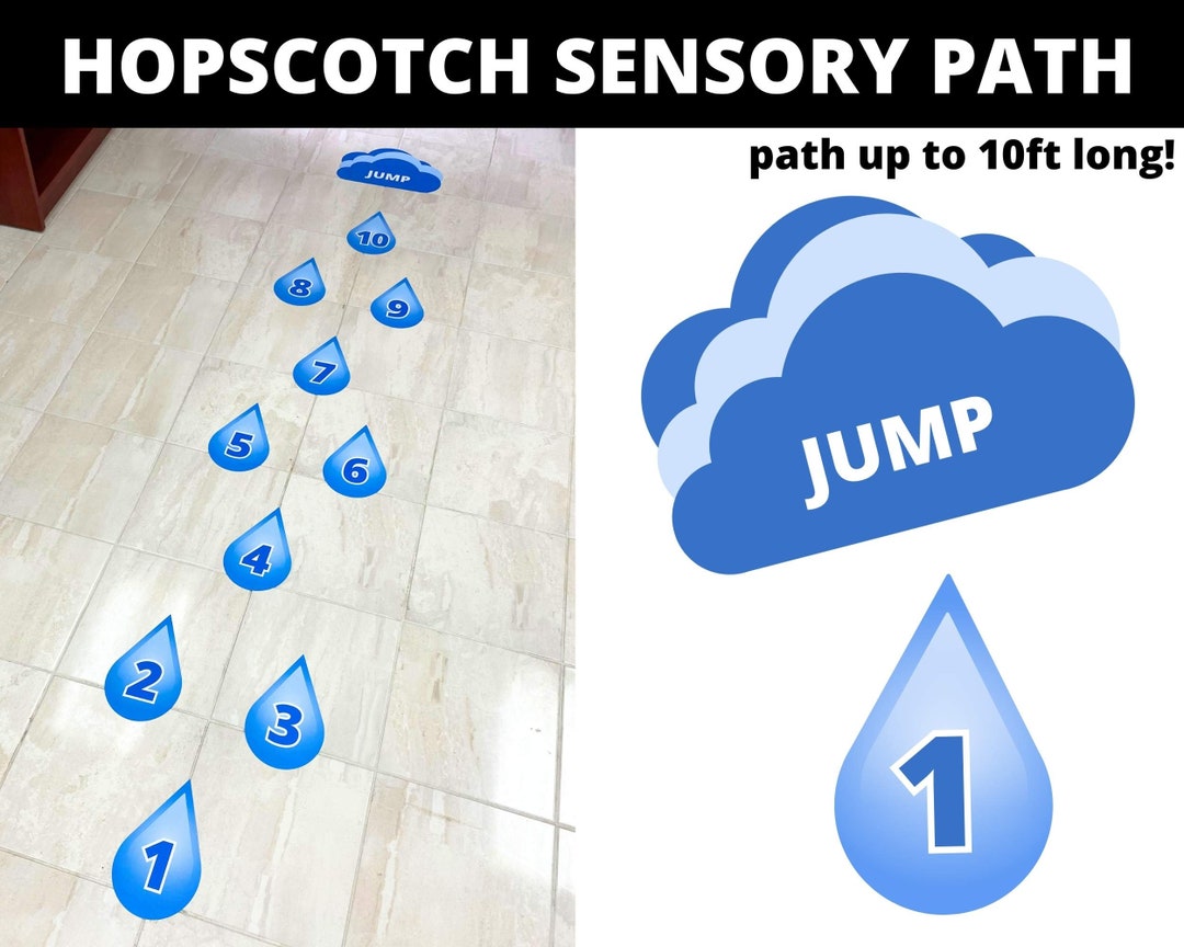 Sensory Path hopscotch Rain Drops Decals, Sensory Floor Decal Stickers ...