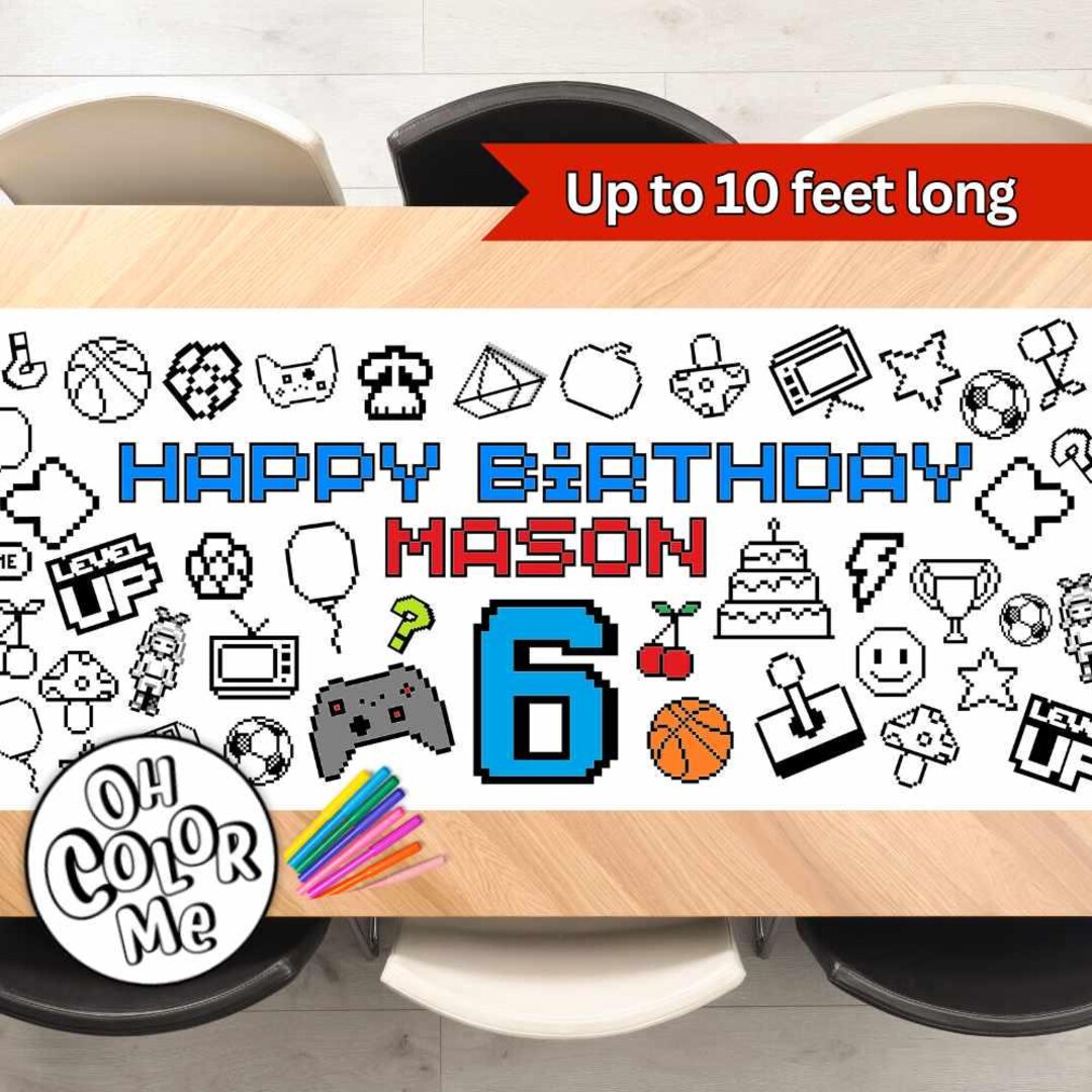 Video Game Birthday Party Giant Coloring Banner Poster Paper Table ...