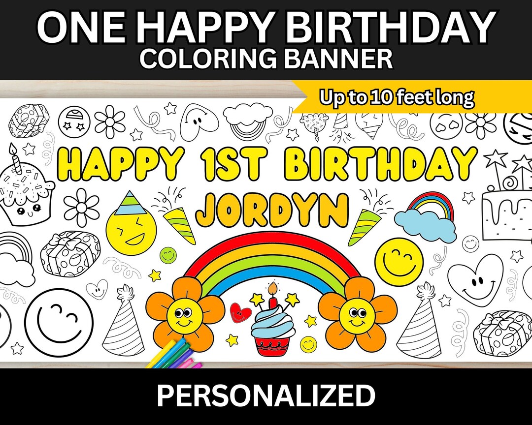 One Happy Birthday Party Smiley Face Giant Coloring Poster Paper Table ...