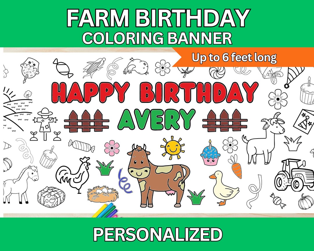 Farm Animals Birthday Giant Coloring Poster Paper Table Runner Birthday ...