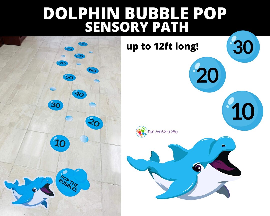 Sensory Path Dolphin Bubble Pop, Count by 10s Sensory Pathway, Sensory Hallway, Sensory Floor ...