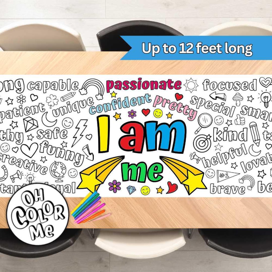Positive Affirmations I Am Giant Coloring Banner Paper Self-esteem ...