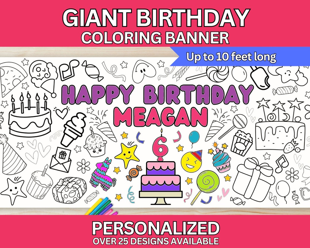 Birthday Party Giant Coloring Doodle Poster Paper Table Runner Birthday ...