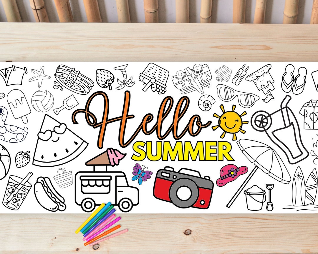 Summer Giant Coloring Poster Paper Table Runner Summer Party Table ...