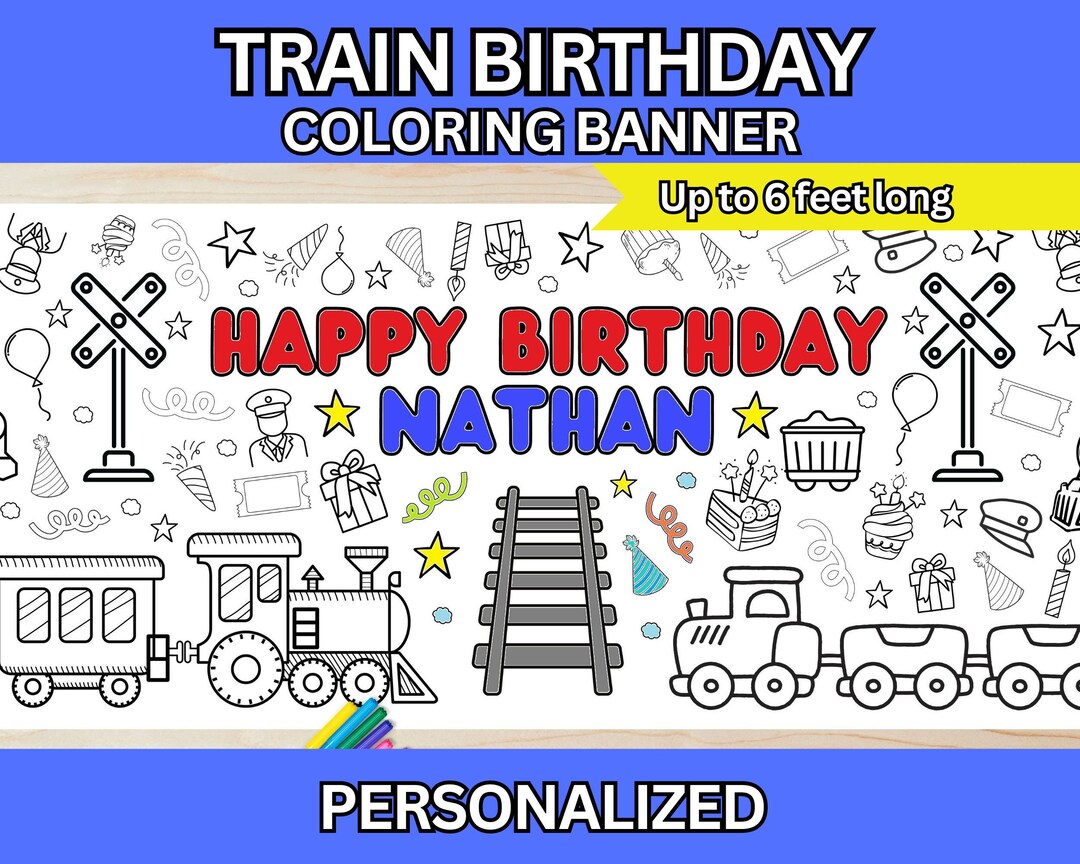 Train Birthday Party Giant Coloring Poster Paper Table Runner Birthday ...