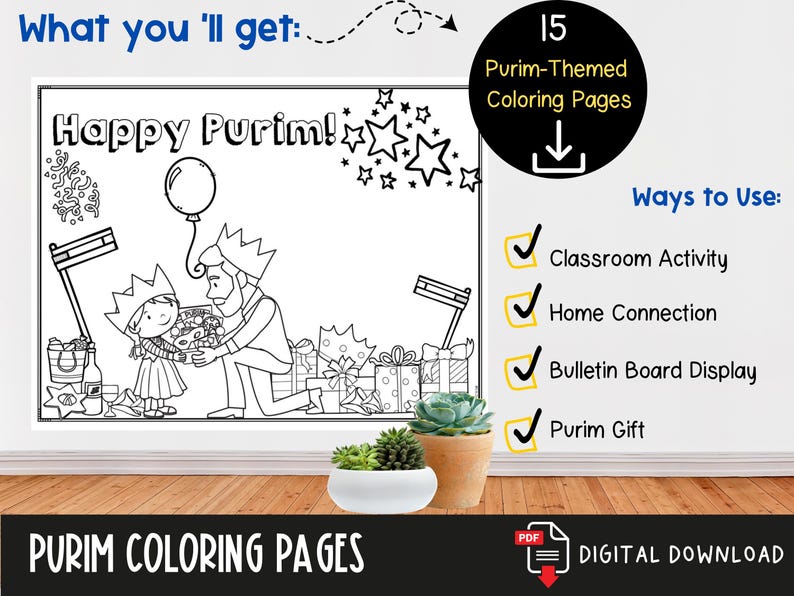 Purim Coloring Pages | Digital Download | Jewish Holiday Activity for ...