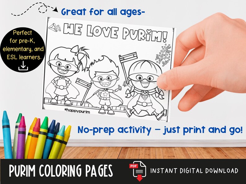 Purim Coloring Pages | Digital Download | Jewish Holiday Activity for ...