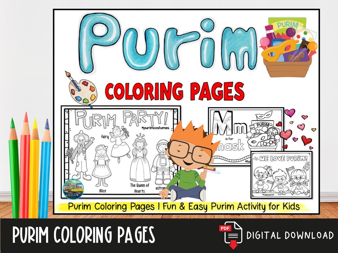 Purim Coloring Pages | Digital Download | Jewish Holiday Activity for ...