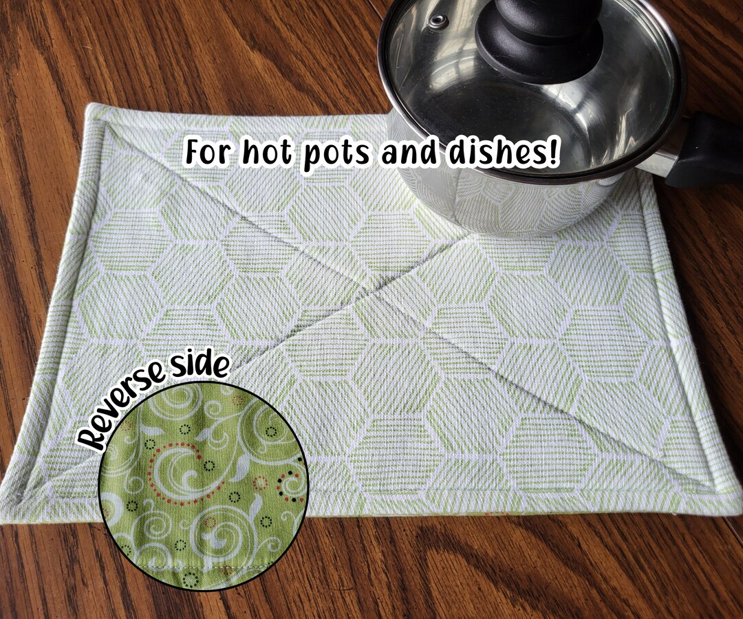 Handmade Reversible Cloth Trivet: Green Honeycomb & Swirl Pot Holder - Etsy
