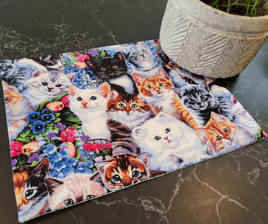 Kittens and Flowers Cloth Kitchen Placemat Hot Plate and Dish Fabric ...