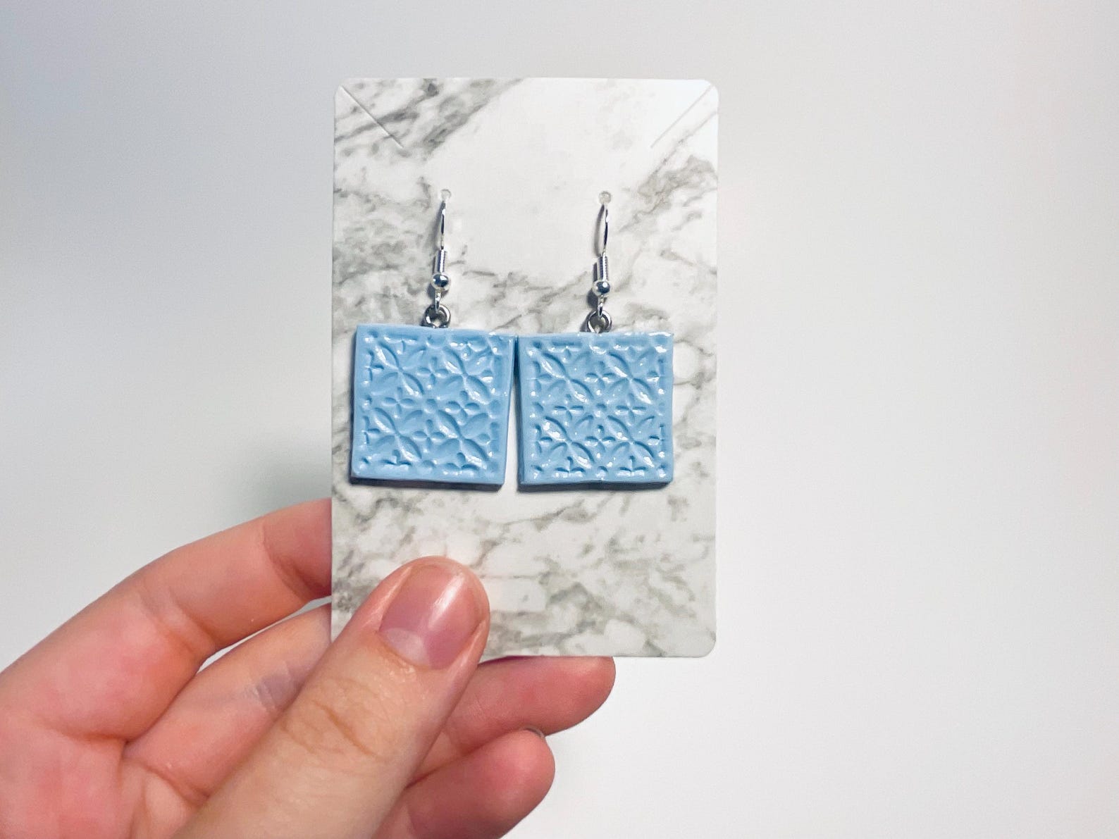 Handmade Light Blue Patterned Square Polymer Clay Earrings - Etsy