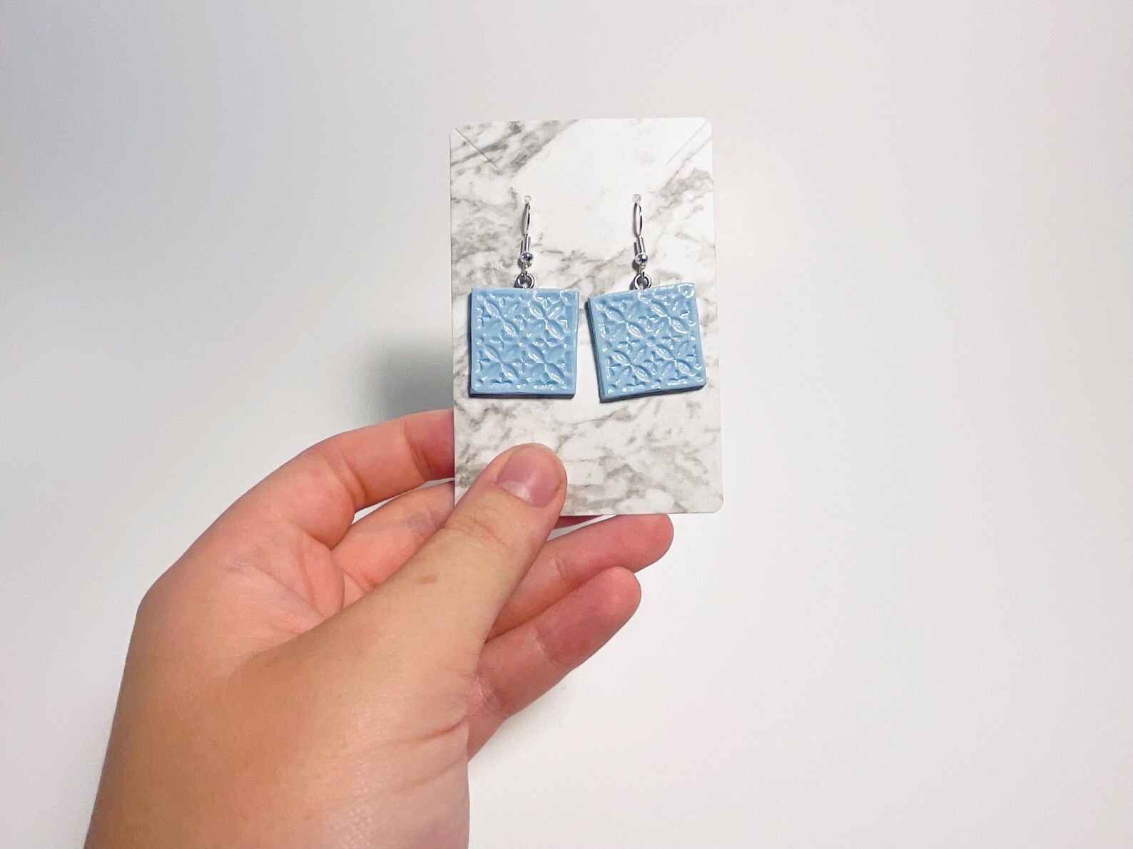 Handmade Light Blue Patterned Square Polymer Clay Earrings - Etsy