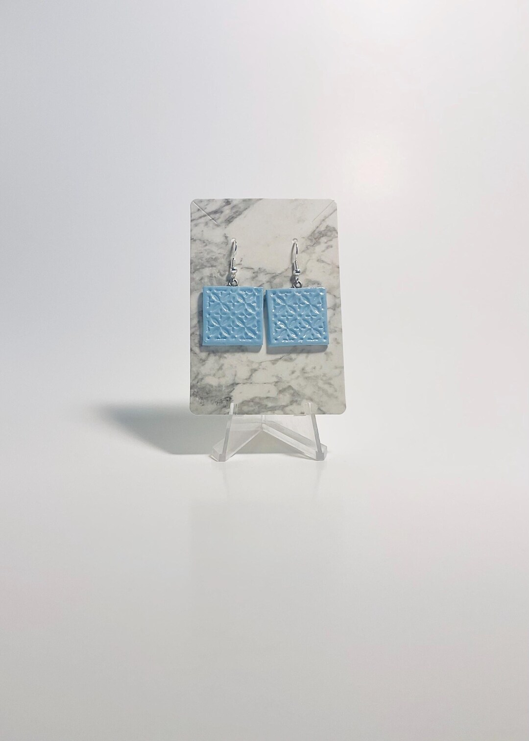 Handmade Light Blue Patterned Square Polymer Clay Earrings - Etsy