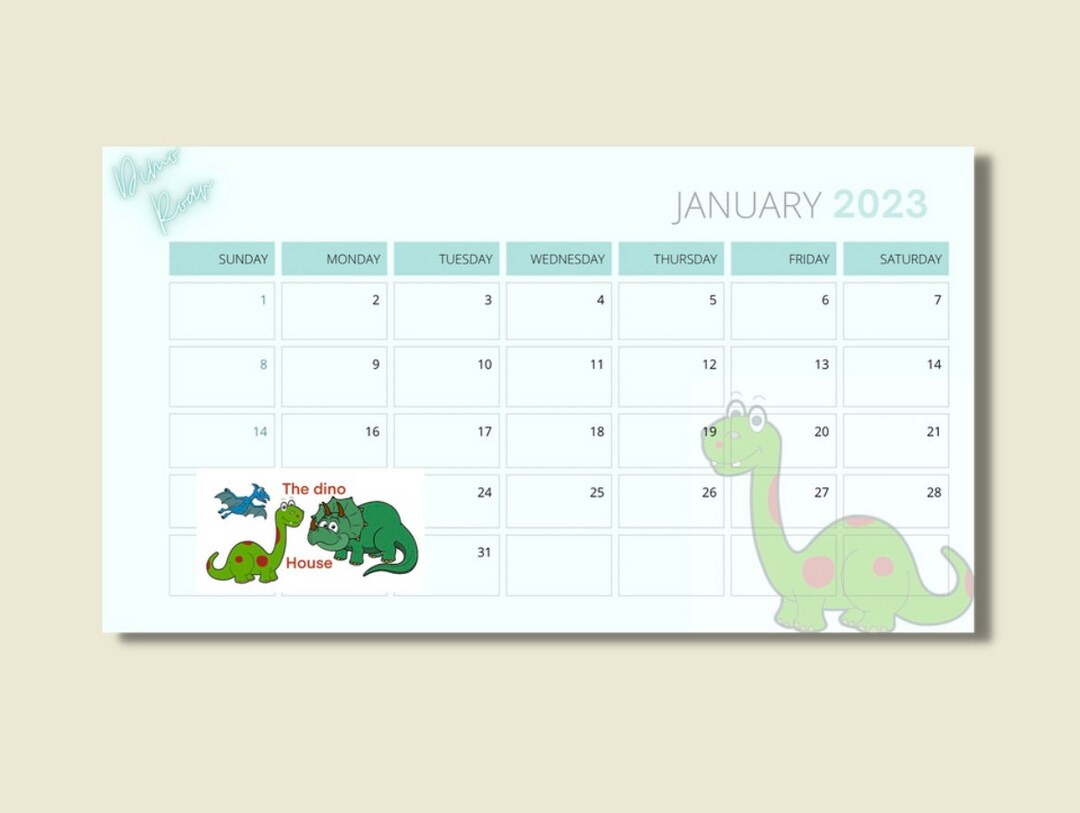 Dinosaur Monthly Calendar Blue. Dino Monthly Planner - Etsy