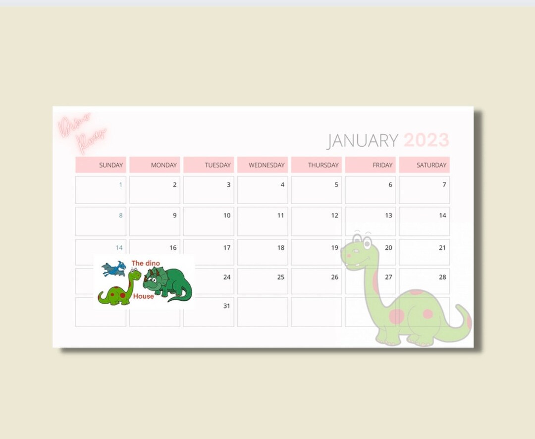 Dinosaur Monthly Calendar Red. Monthly Planner - Etsy
