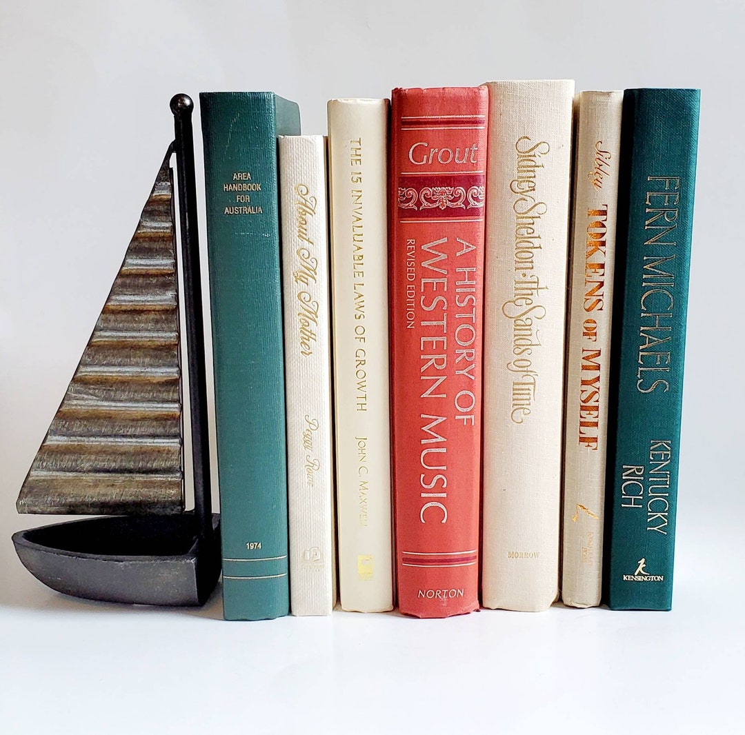 Classic Book Sets for Decorating in Neutral Cream, Gold, & Green With ...