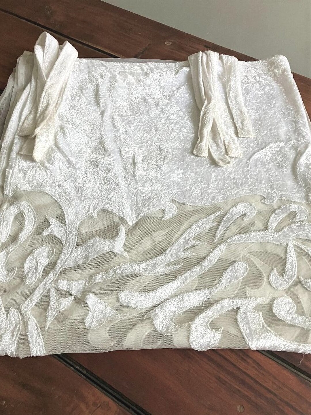 Curtains 2 X Vintage French Design Upcycled Net With Velvet Border and ...