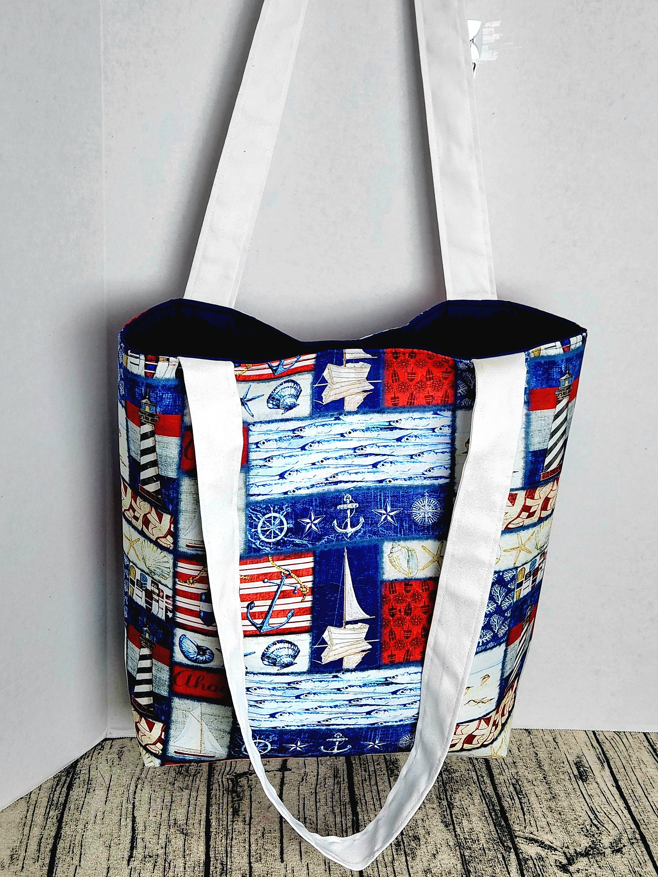 Nautical Tote Bag-seashore Design-large Shoulder Bag-lighthouse Design ...
