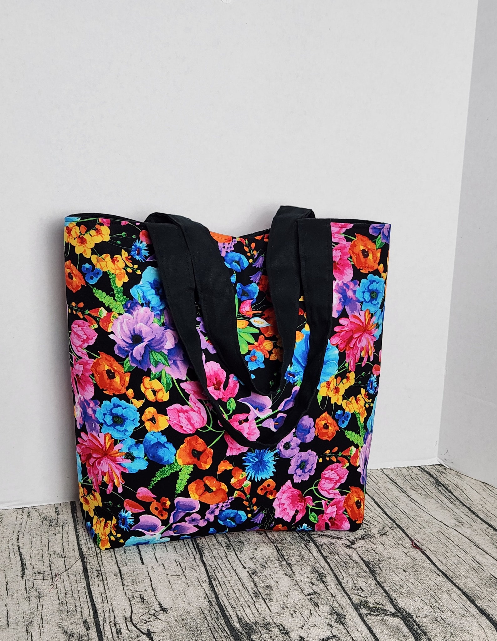 Multi Flower Tote Bag-large Carryall Bag-colorful Design-inside Slip ...