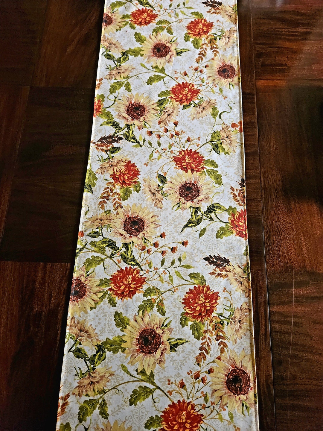 Sunflower Table Runner Autumn Table Linens Fall Cotton Canvas Floral ...