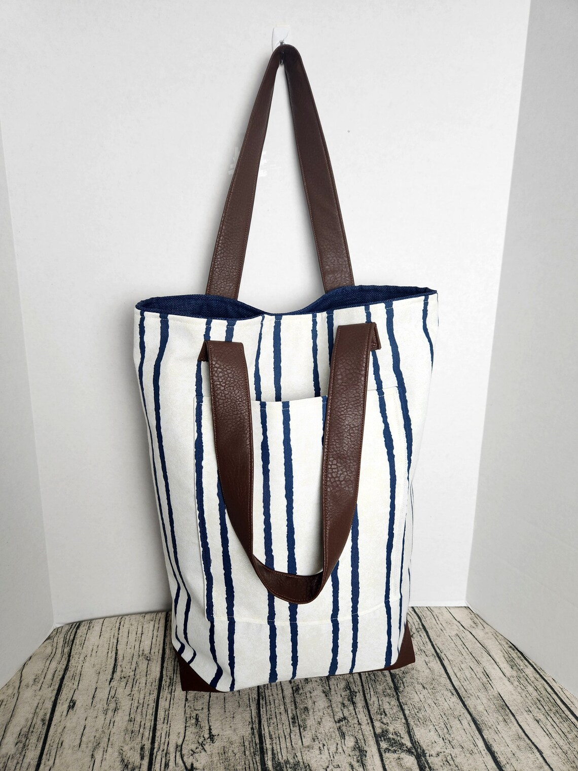 Blue Striped Tote Bag Large Canvas Bag Weekender Carryall - Etsy