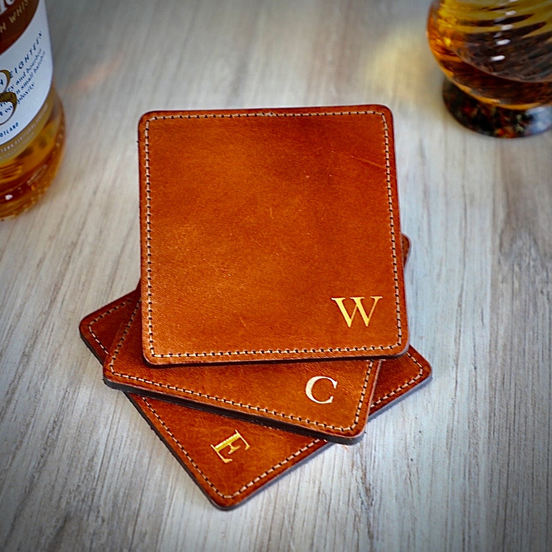 Personalized Leather Coasters Set of Four, American Made Leather ...