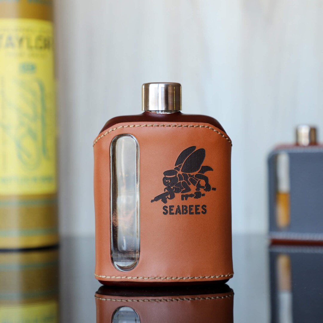 Navy Seabee Leather Wrapped Flask, Seabee Can Do, Seabee Logo, Navy ...