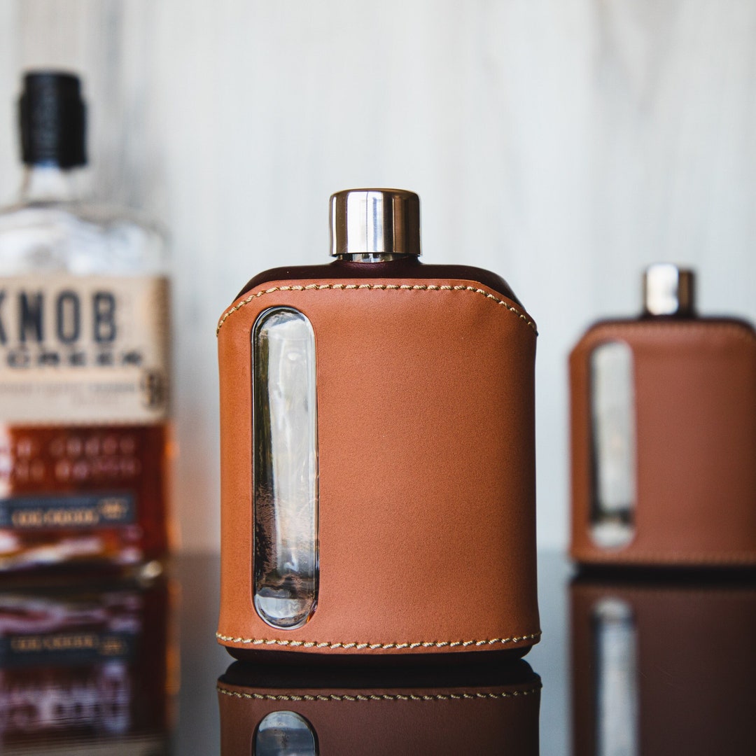 Double Shot Leather Wrapped Hip Flask, Hip Flask, Gift for Him, Gift ...