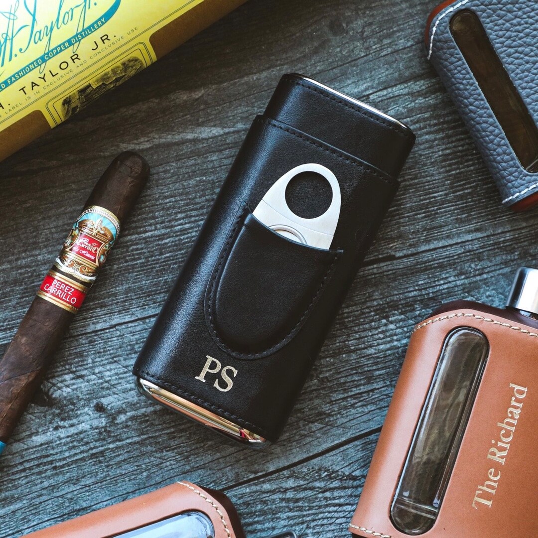 Custom Leather Cigar Case, Personalized Cigar Case, Black Cigar Case ...