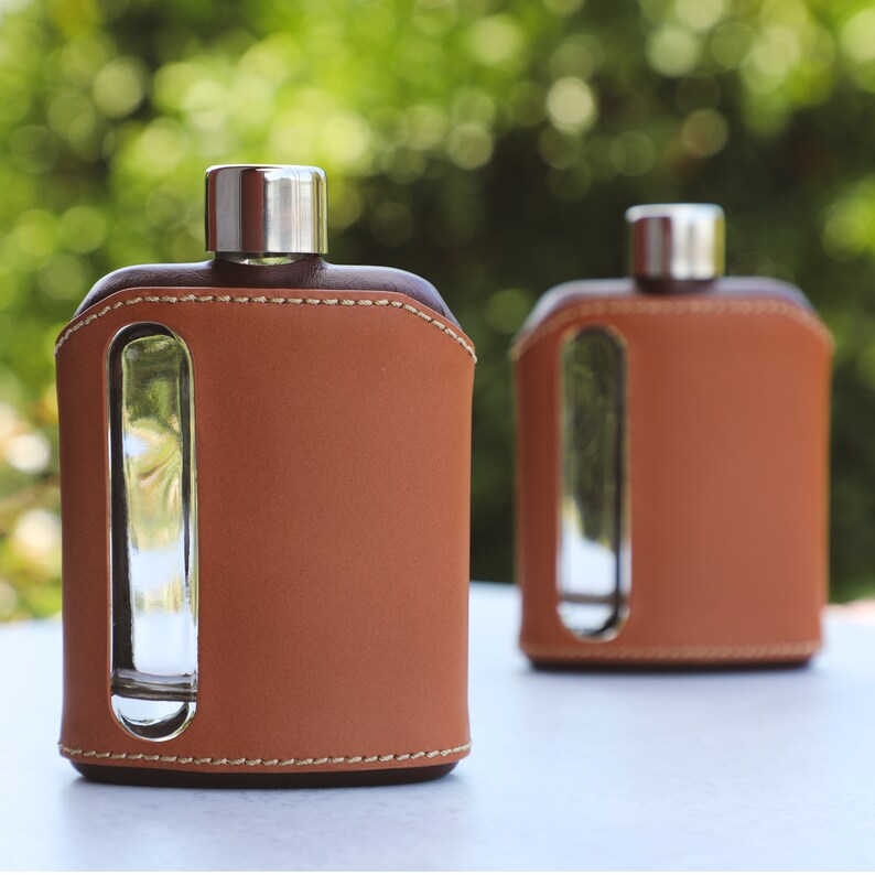 Double Shot Leather Wrapped Hip Flask Holiday Gift Hip - Etsy