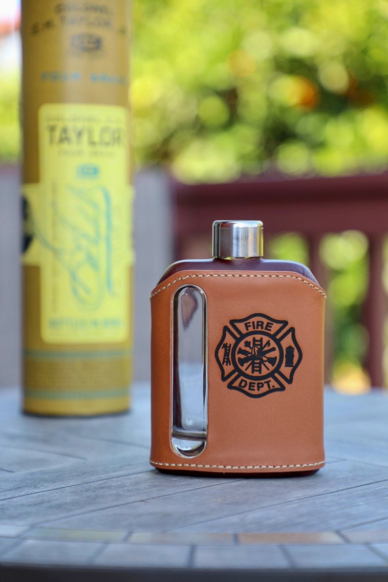 Firefighter Leather Wrapped Flask Personalize Fireman Gift | Etsy