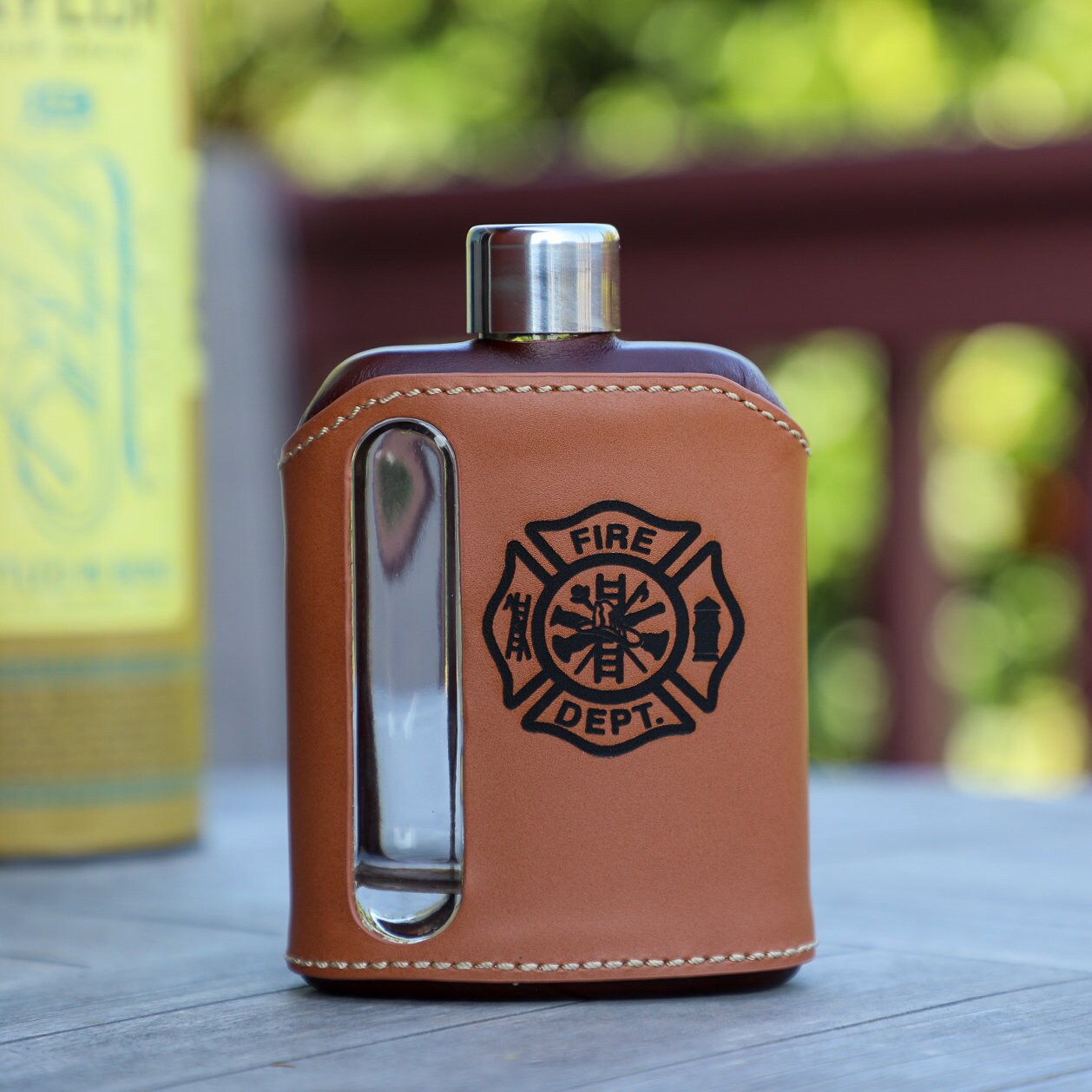 Firefighter Leather Wrapped Flask Personalize Fireman Gift | Etsy