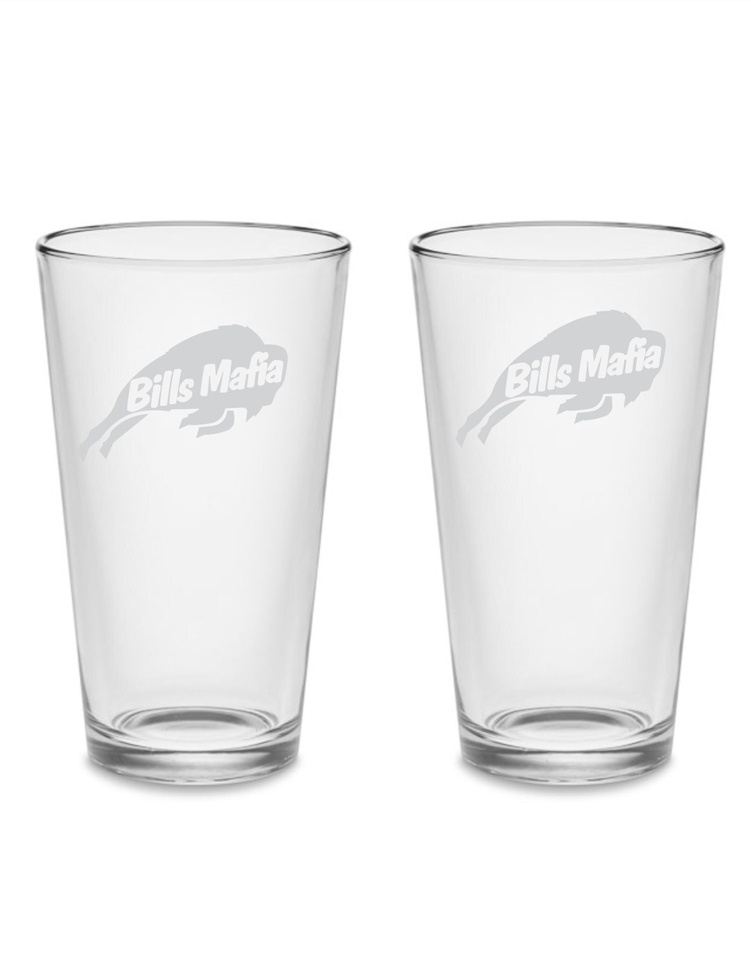 Set Buffalo Mafia 16 Oz Football Bill Pint Beer Glasses Etched Tumblers ...