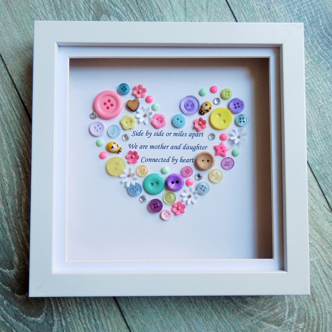 Button Heart Picture: Mother Daughter Gift in White Frame - Etsy UK