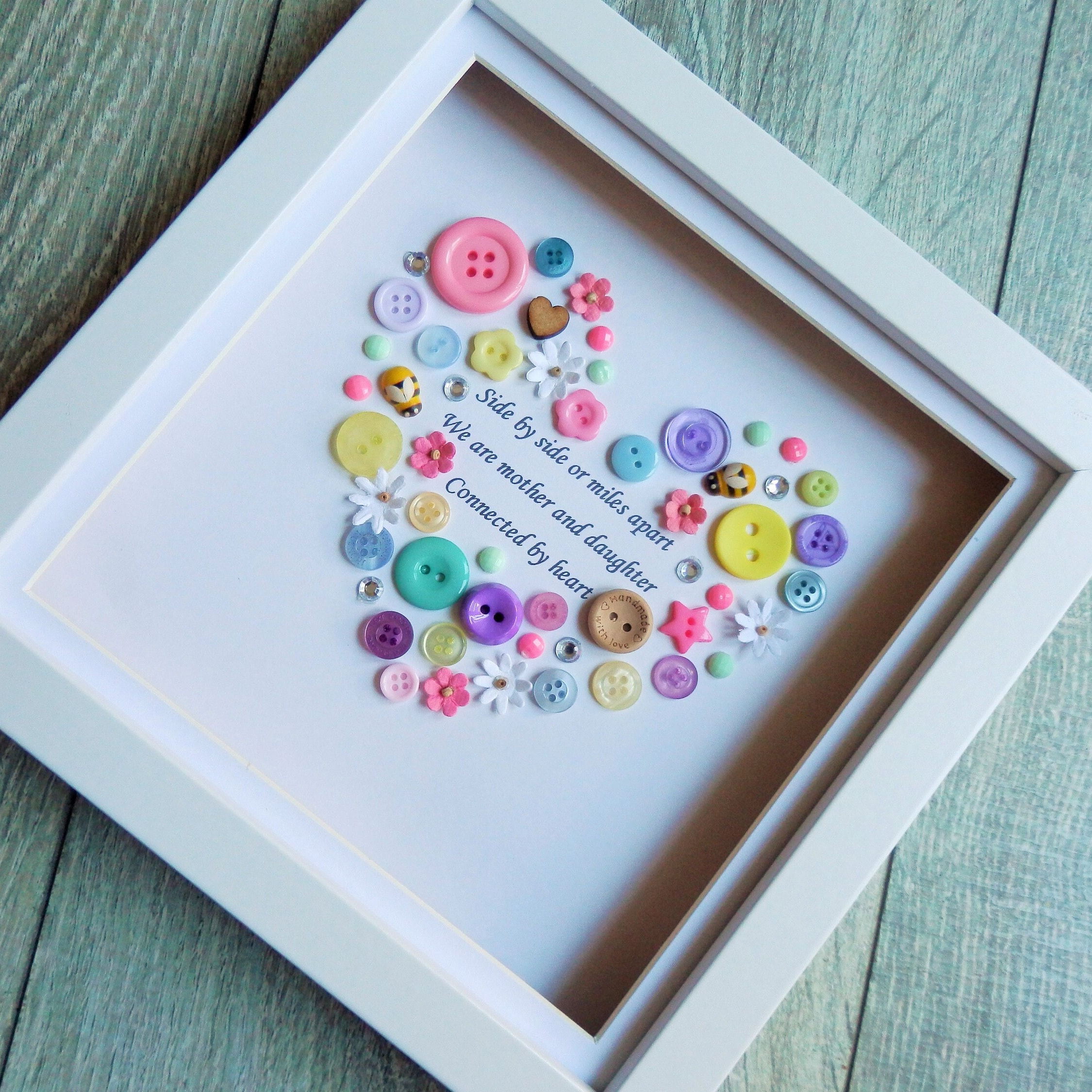 Button Heart Picture: Mother Daughter Gift in White Frame - Etsy UK