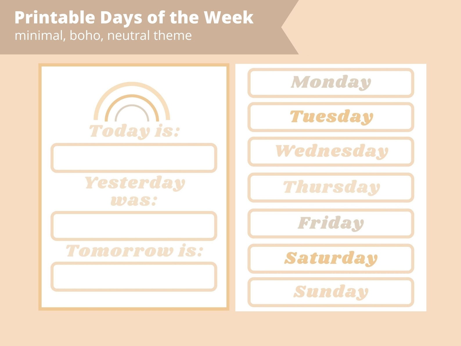 MORNING ROUTINE days of the week boho theme neutral | Etsy