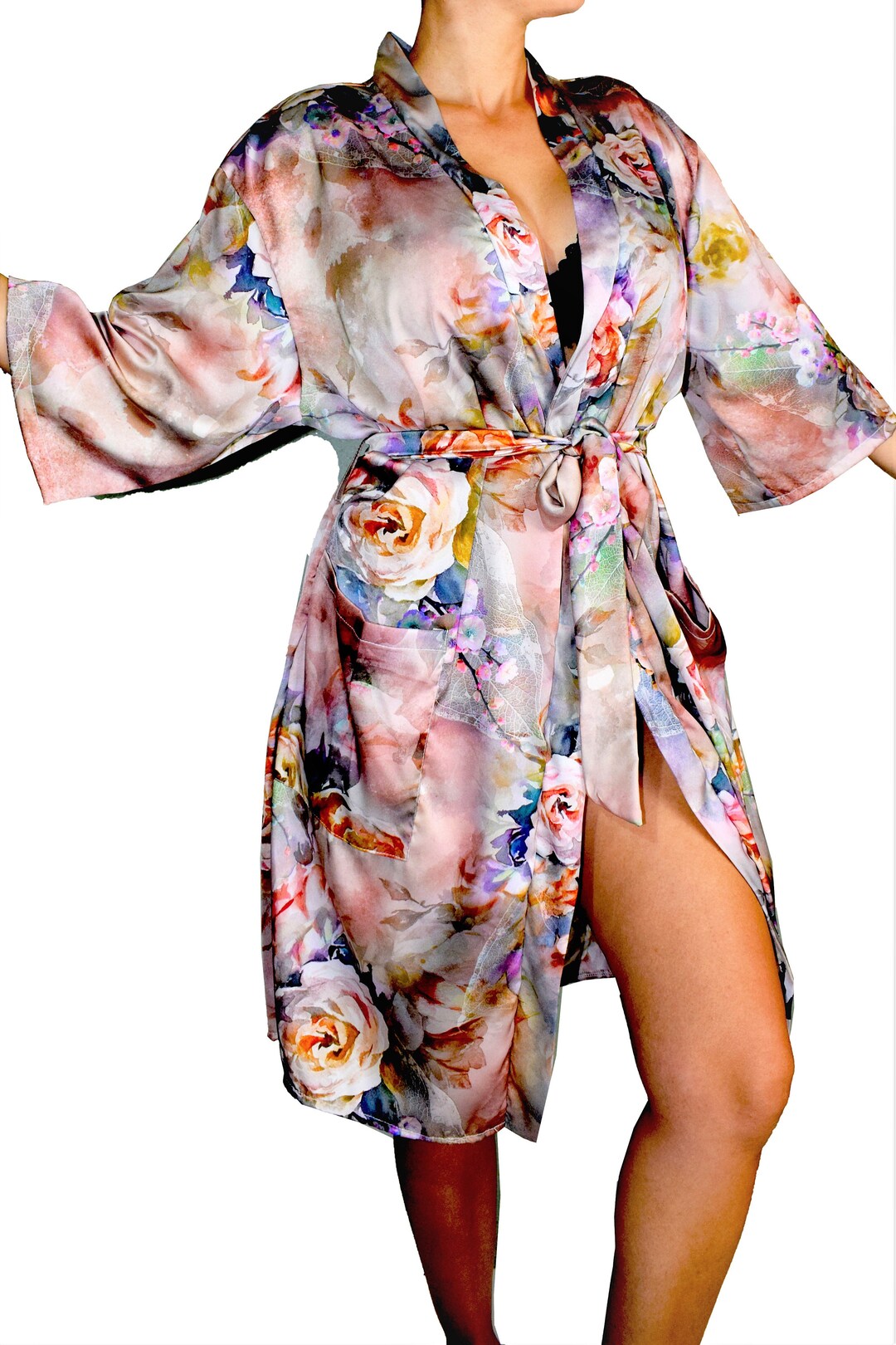 Silk Flower Pattern Robe - Etsy