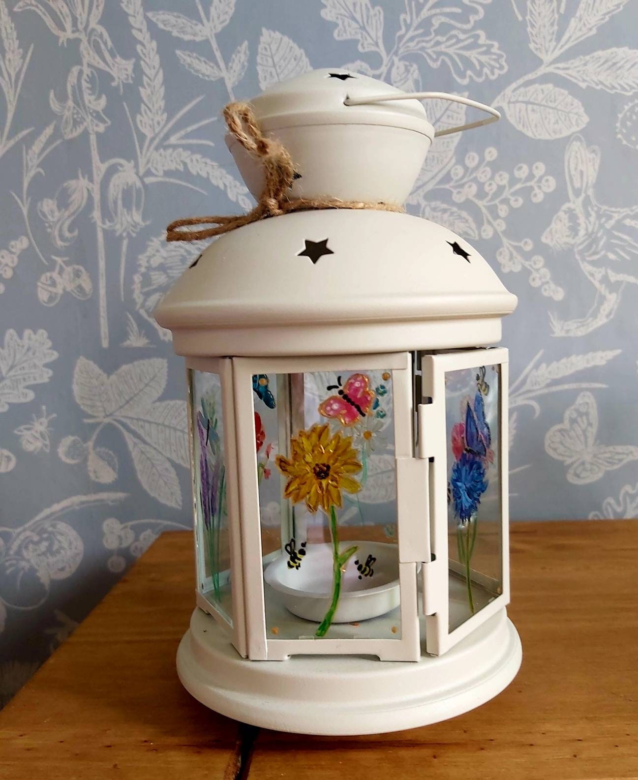 Hand Painted Wild Flower Lantern With Bees Butterflies and - Etsy UK