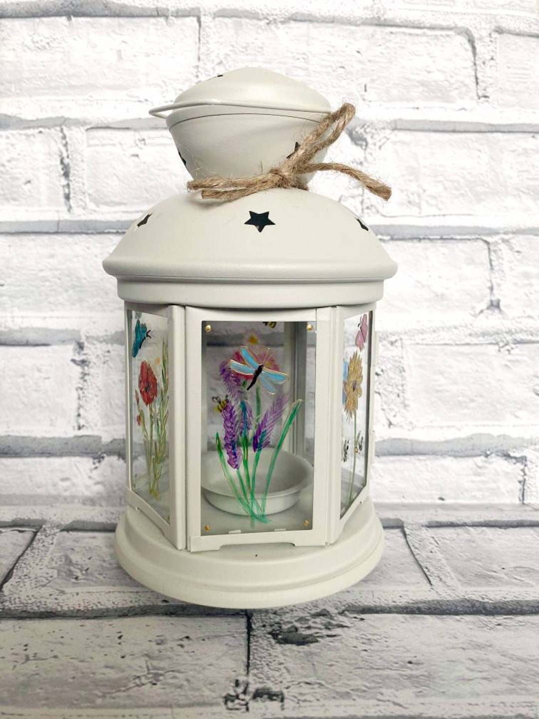 Hand Painted Wild Flower Lantern With Bees , Butterflies and ...
