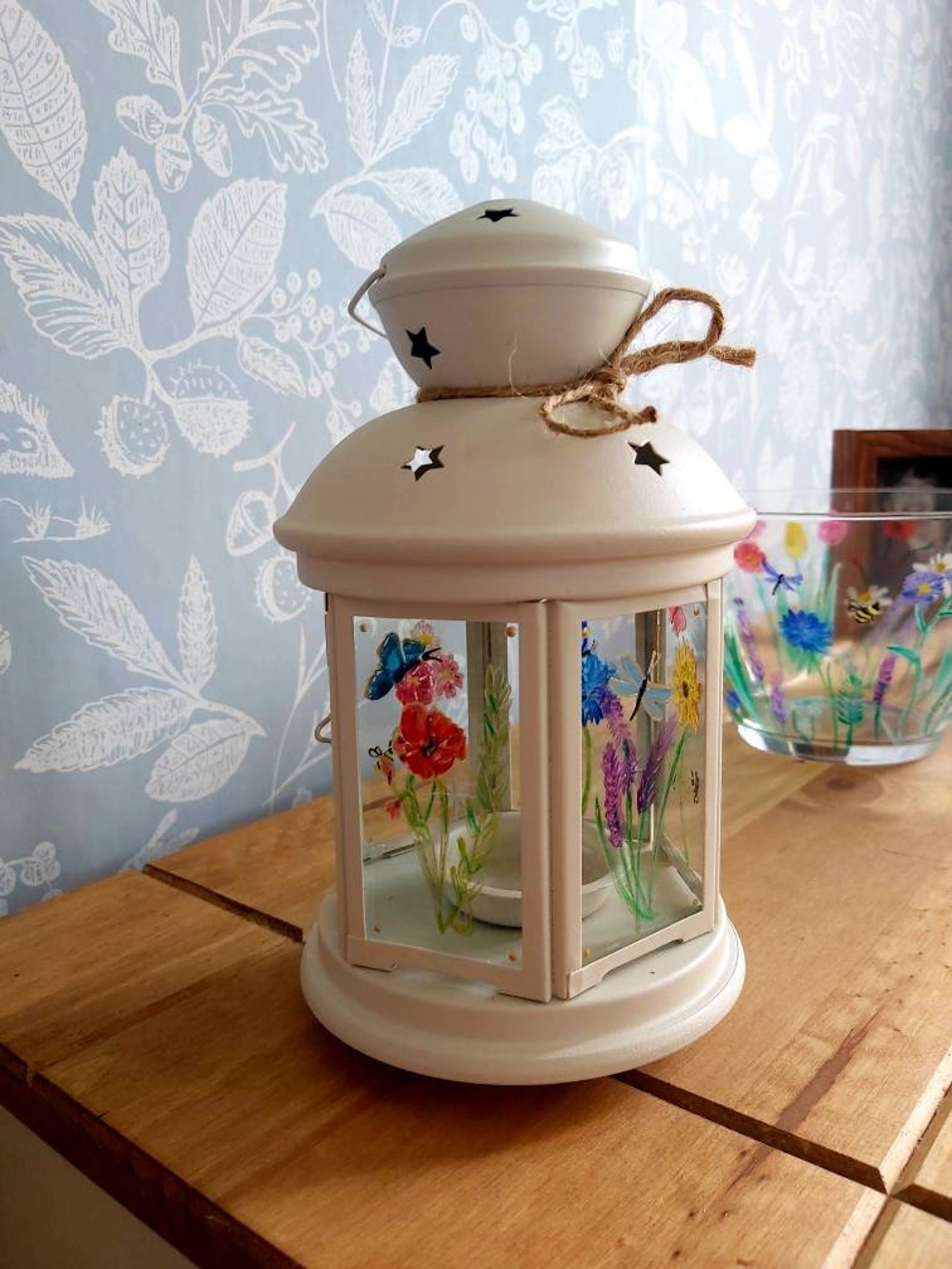 Hand Painted Wild Flower Lantern With Bees Butterflies and - Etsy UK