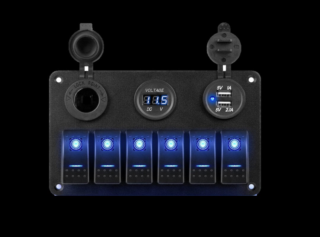 12V Rocker Switch Panel With Dual USB, Voltmeter Display, & Cigarette ...