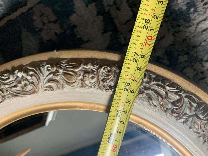 Vintage Oval Raised Floral Motif Cream Gold Distressed Patina Mirror ...